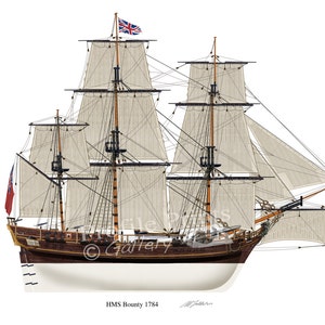 HMS Bounty 1784 Profile Artwork, A5 / A4 Glossy Print of British ...
