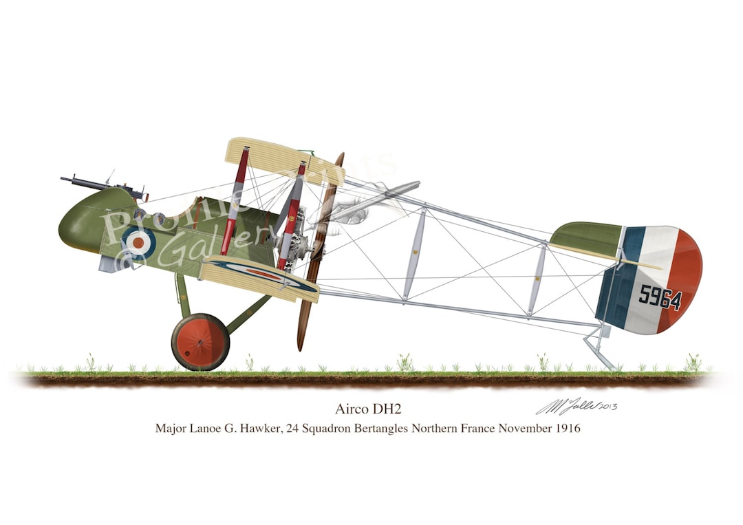 AIRCO DH2 1916 Vintage Aircraft Lanoe Hawker Profile Artwork, A3glossy ...