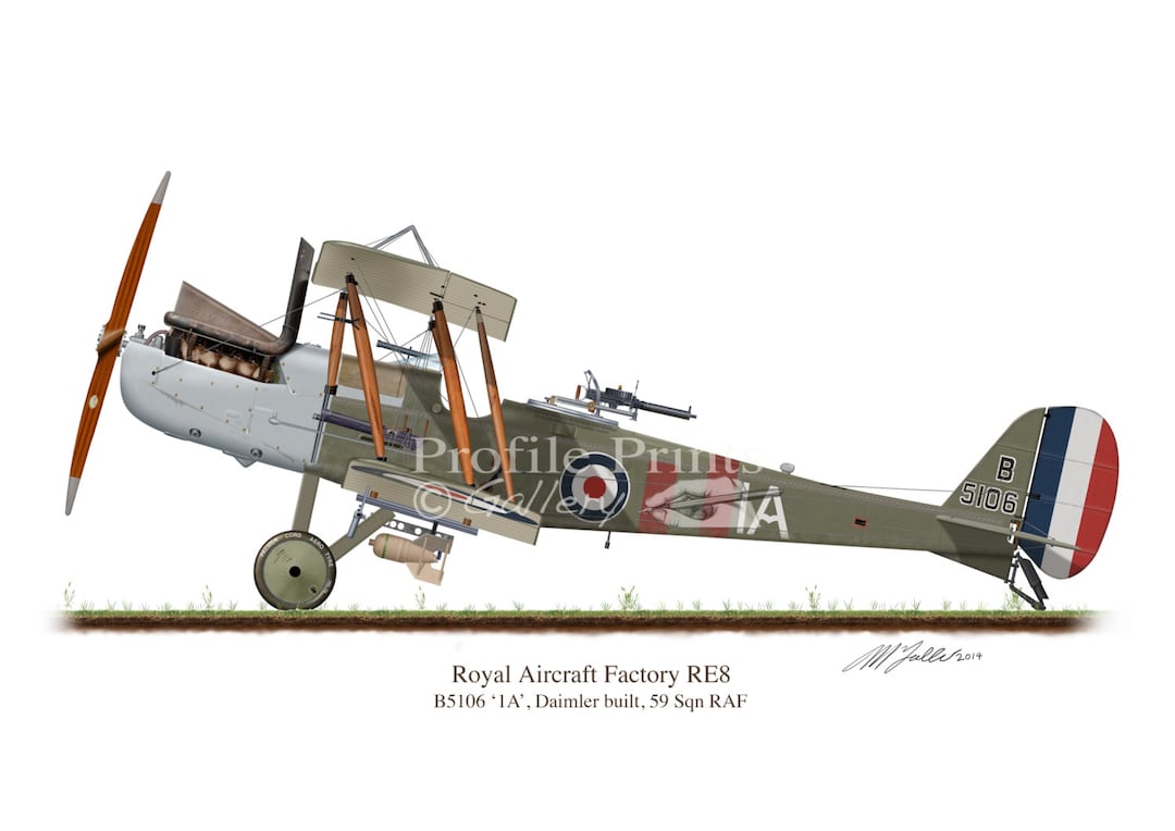 RE8 Vintage Aircraft Profile Artwork, A3 Print of First World War WW1 ...