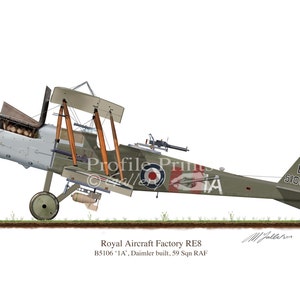 RE8 Vintage Aircraft Profile Artwork, A3 Print of First World War WW1 ...
