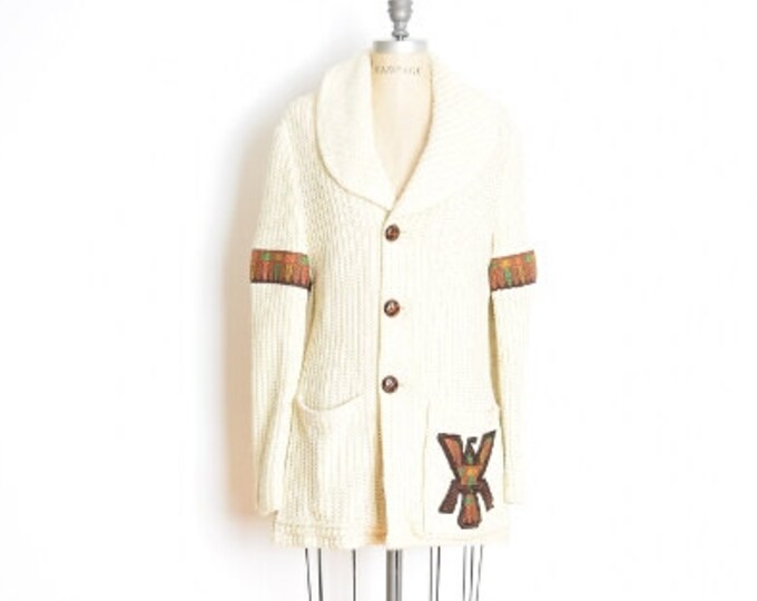 Vintage 70s Sweater, 70s Cardigan, Lebowski Cardigan, Bird Feathers ...