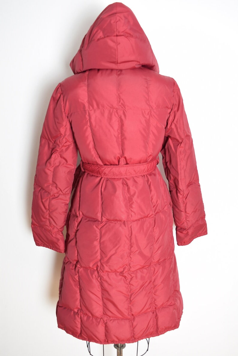 Vintage 80s Puffer Coat Down Puffy Parka Jacket Burgundy Hooded Belted ...