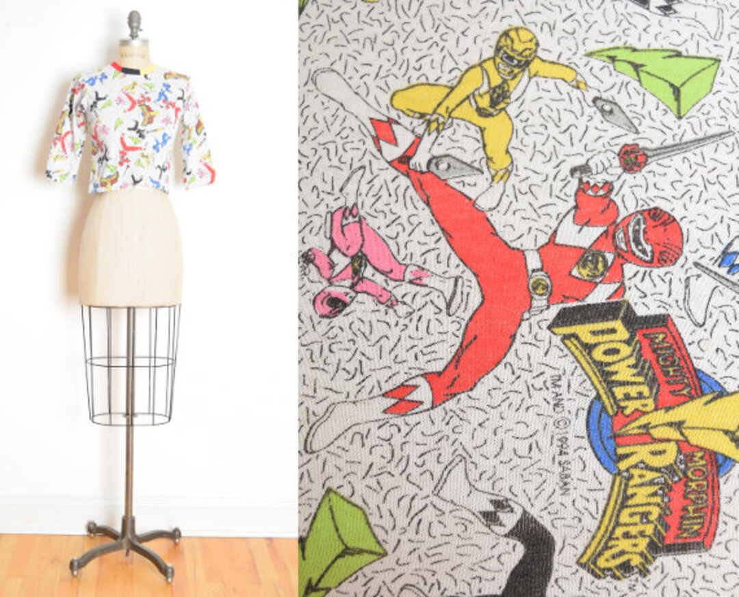 Vintage 90s Baby Tee White POWER RANGERS Print Pajama Top Shirt ...
