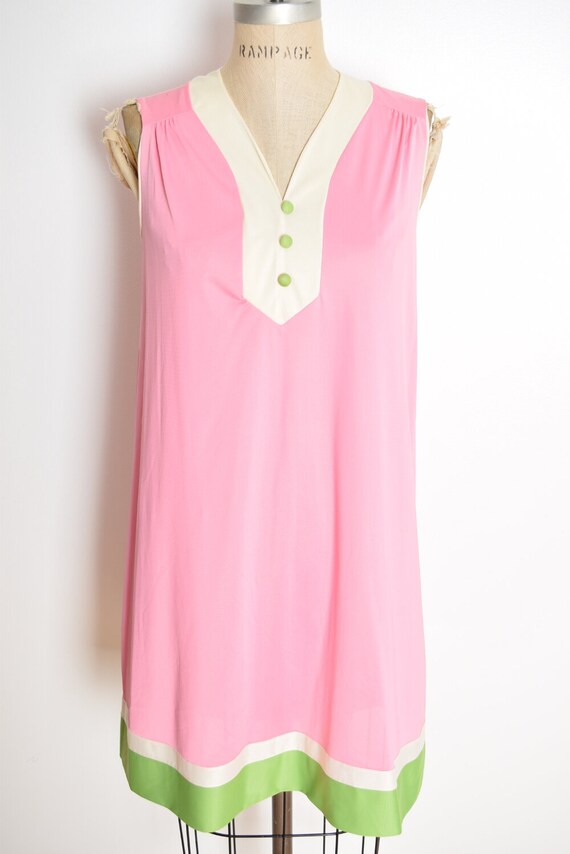 vintage 60s nightgown pink nylon mod nightie robe bed… - Gem