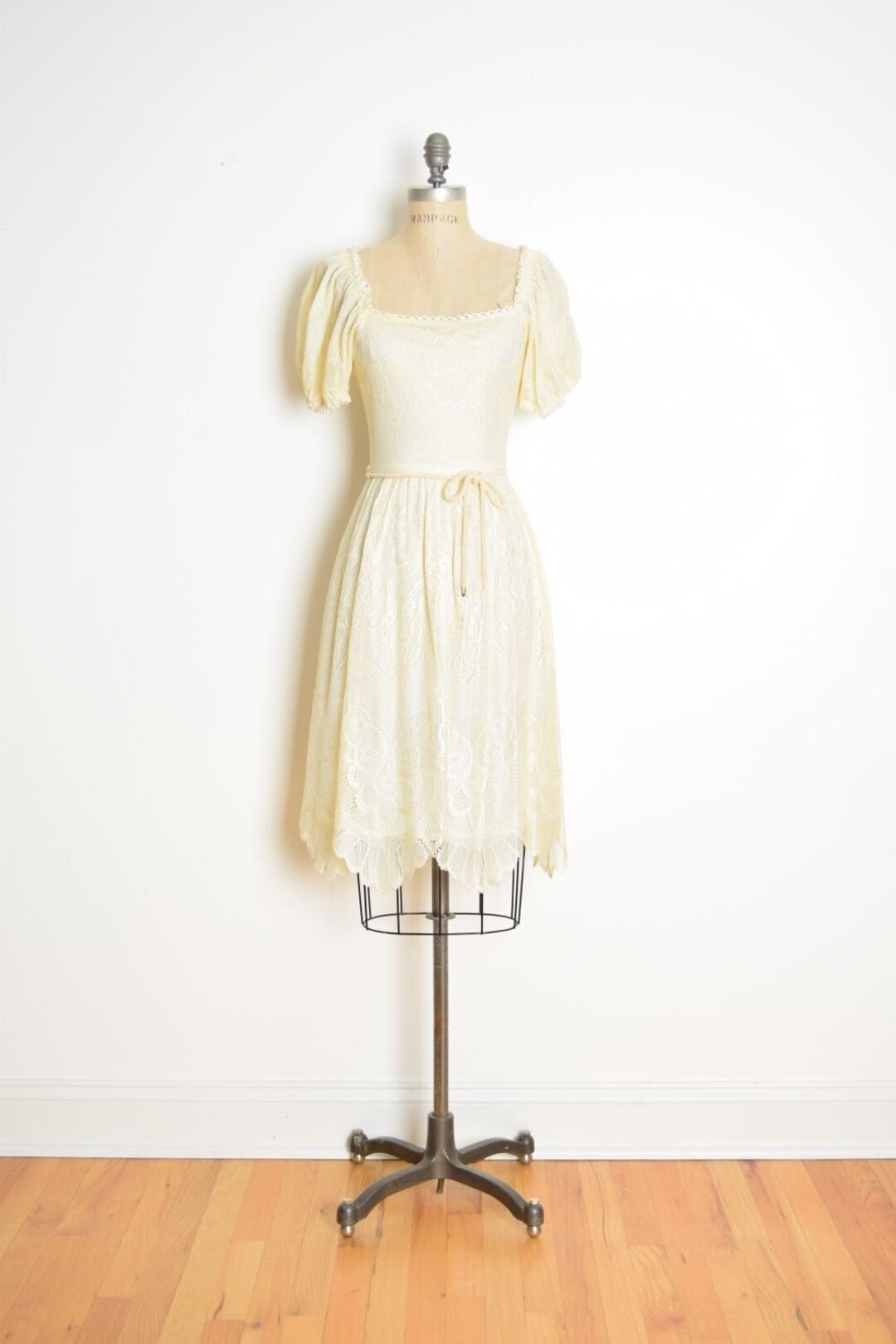 Vintage 70s Dress Cream Crochet Lace Hippie Boho off Shoulder Peasant ...