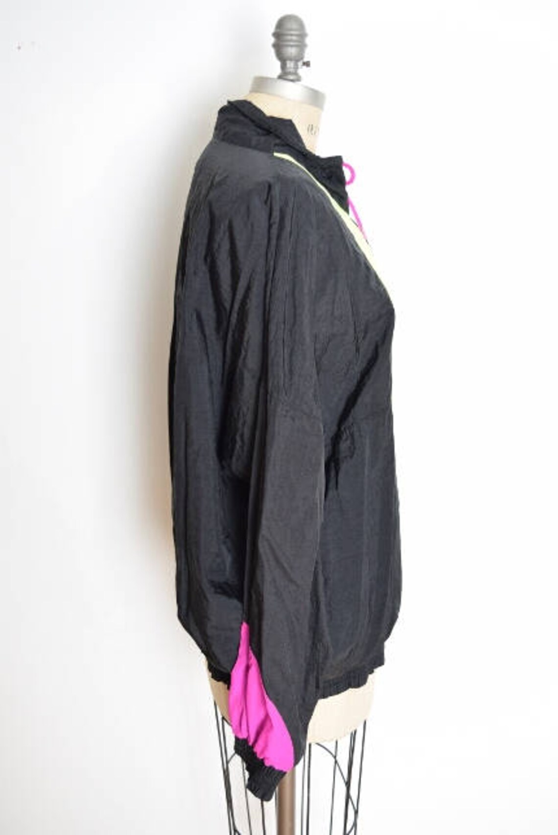 80s Windbreaker, Vintage 80s Jacket, Neon Windbreaker, Black Jacket ...