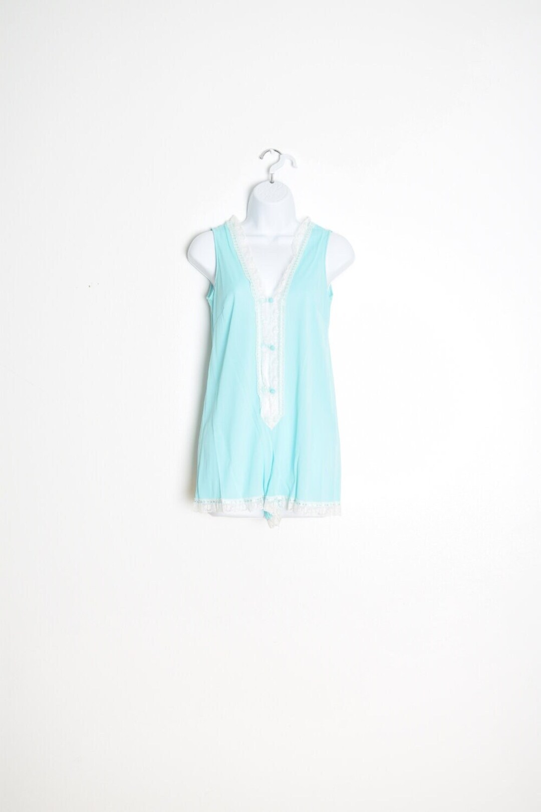 Vintage 70s Lingerie Romper Blue White Lace Teddy Negligee One Piece ...