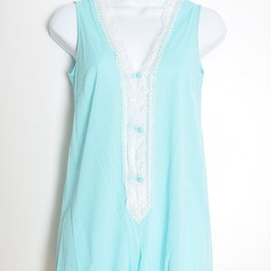 Vintage 70s Lingerie Romper Blue White Lace Teddy Negligee One Piece ...