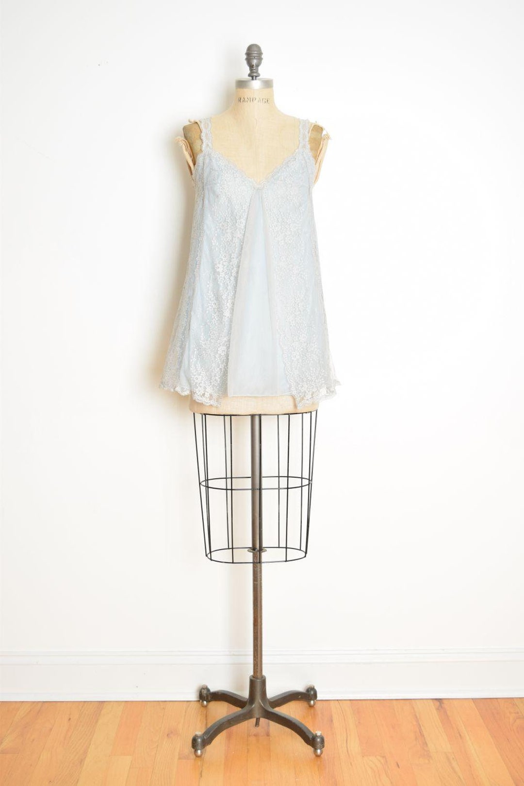 Vintage 60s Lingerie Top Van Raalte Blue Gray Lace Chiffon Babydoll ...