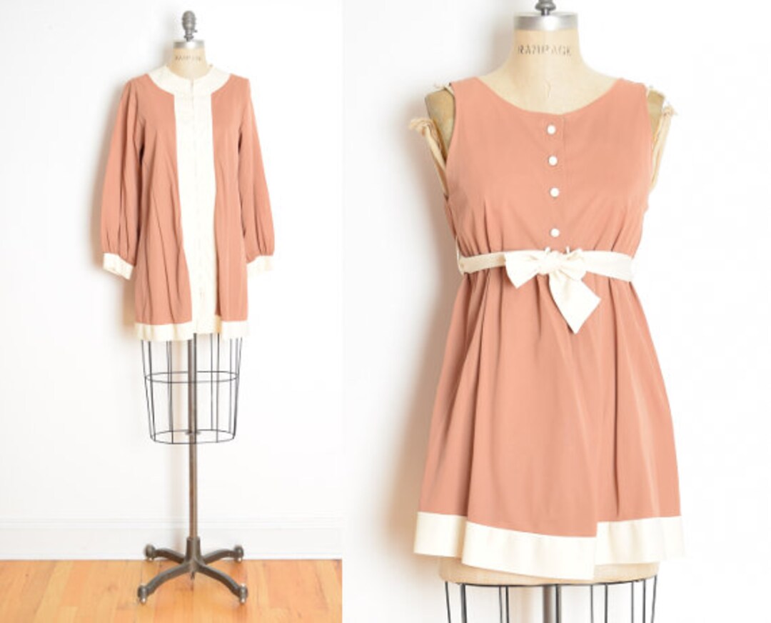 Vintage 60s Nightgown Robe Set Brown Mod Gogo Lingerie Mini Dress ...
