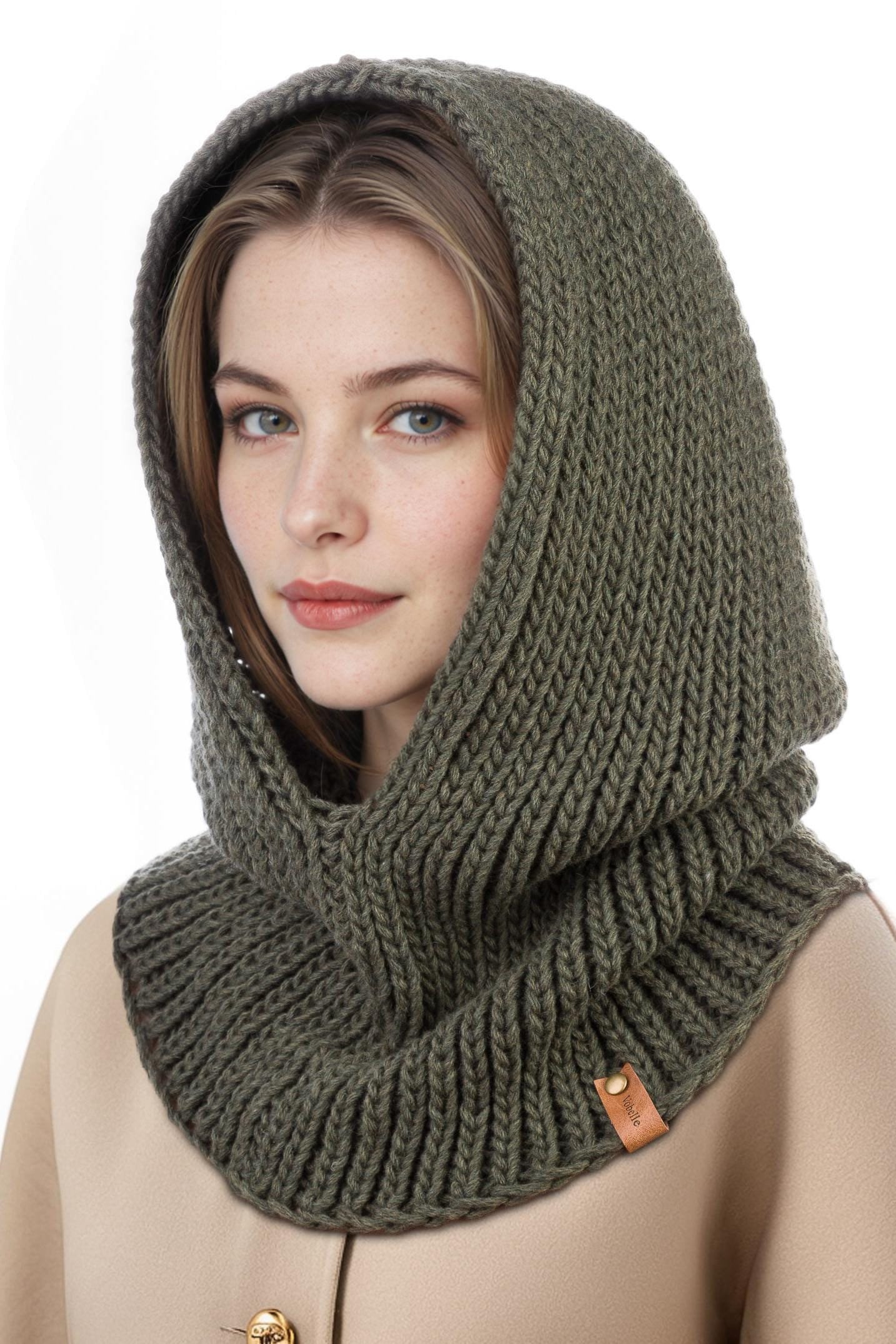 Merino Wool Chunky Knit Hood Hooded Cowl Handmade in USA - Etsy