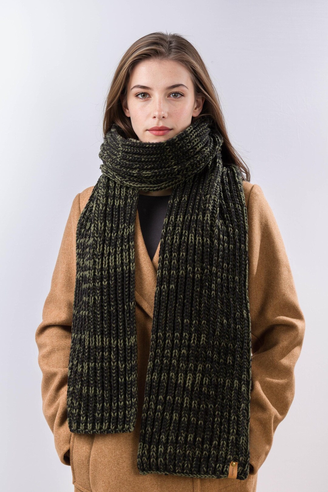 100% Merino Wool Chunky Rib Knit Scarf, Long Winter Scarf, Chunky Knit ...