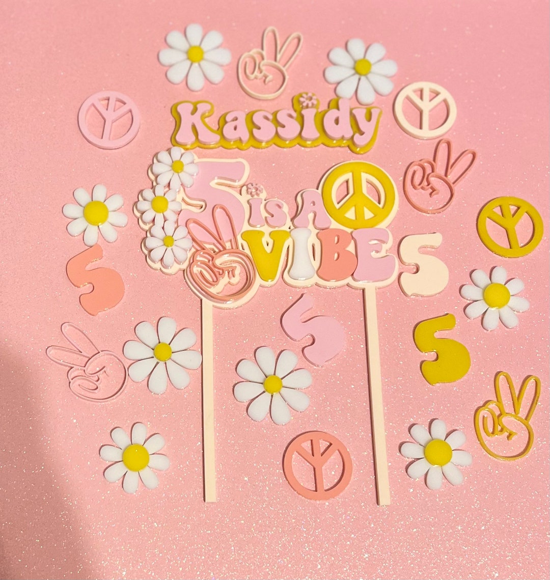 Five is a Vibe Cake Topper, 5 is a Vibe Cake Topper, Groovy One, Two Groovy, Retro Cake Topper ...