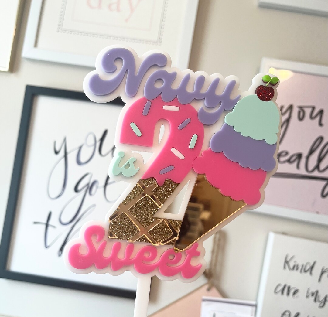 Ice Cream Cake Topper, Acrylic Two Sweet Cake Topper, 2 Sweet Cake ...