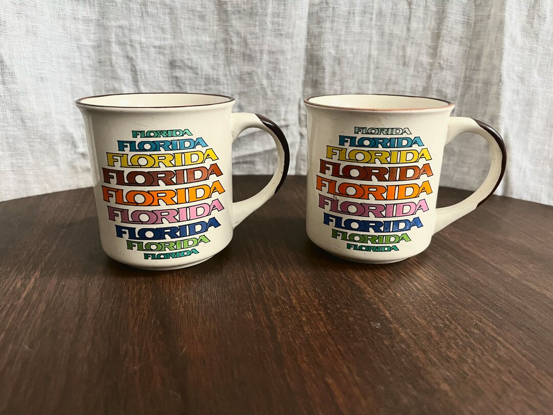 Vintage Florida Coffee Mugs With 1970s Colorful Typography Set of 2 - Etsy