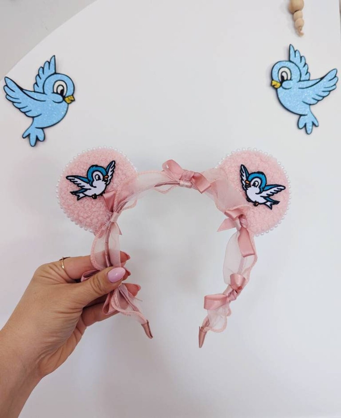 Cindy Inspired Blue Bird and Pearl Cottage Core Mickey Ears. Pearl ...