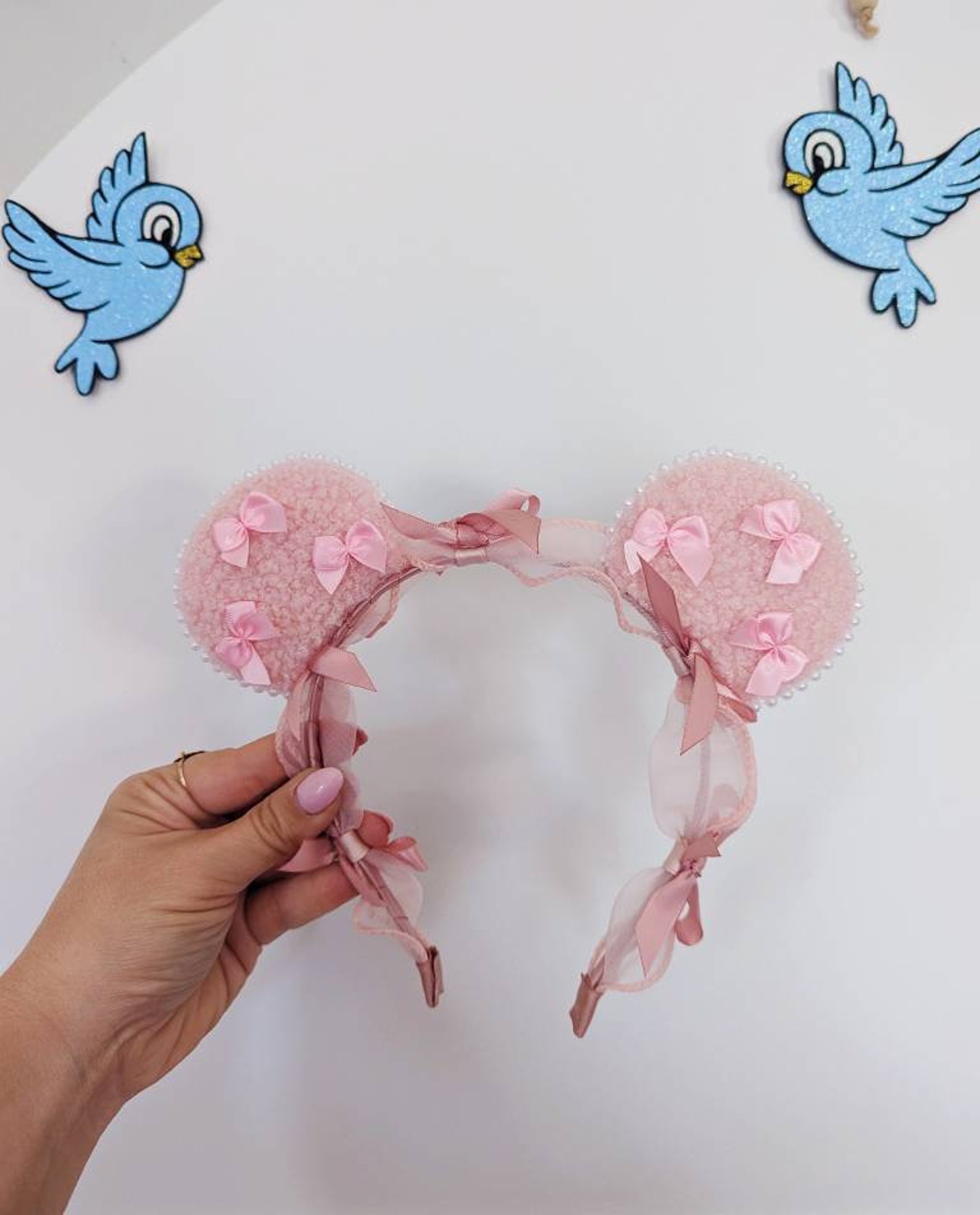 Cindy Inspired Blue Bird and Pearl Cottage Core Mickey Ears. Pearl ...