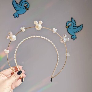 Petite Mickey Pearl Halo Crown Headband - Gold Pearl Theme Park Ears ...