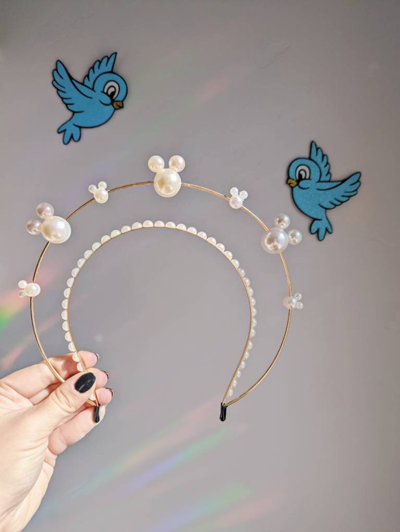 Petite Mickey Pearl Halo Crown Headband - Gold Pearl Theme Park Ears ...