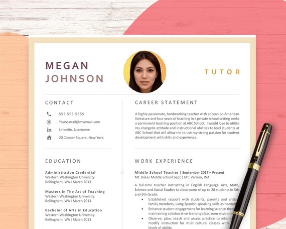 Educator Resume Template Word Resume CV Modern Resume With - Etsy