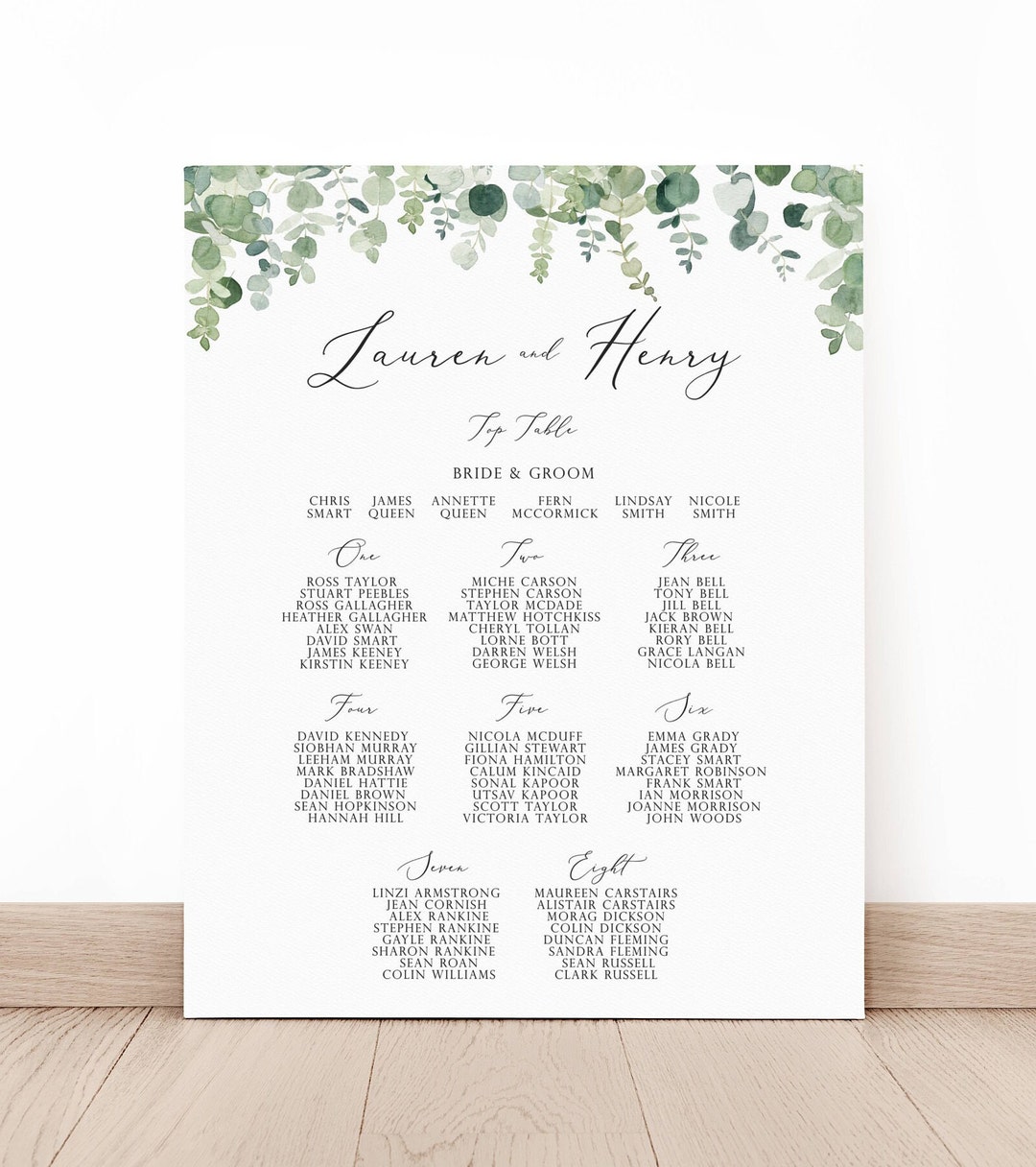Wedding Table Plan Board A0 A1 A2 Wedding Sign, Eucalyptus Foliage ...