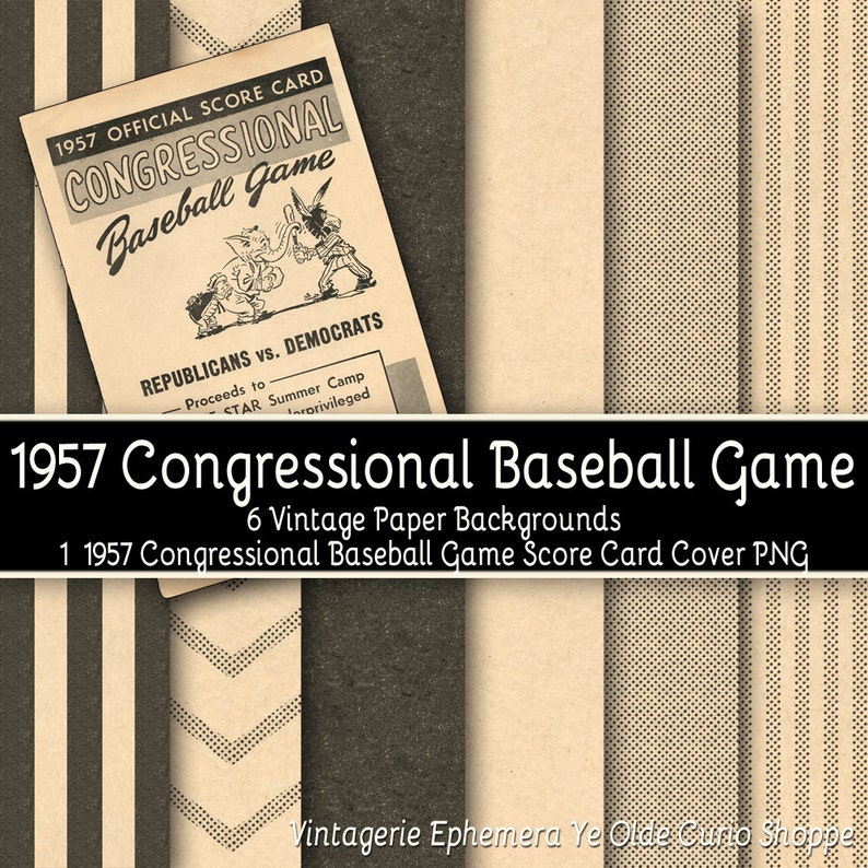 1957 Congressional Baseball Game - 6 Vintage Paper Backgrounds, 1 Score ...