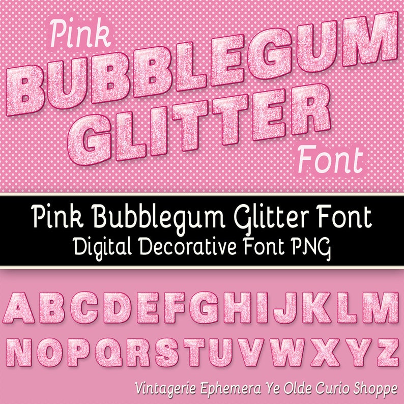 Pink Bubblegum Glitter Font - Digital Decorative Font - Etsy