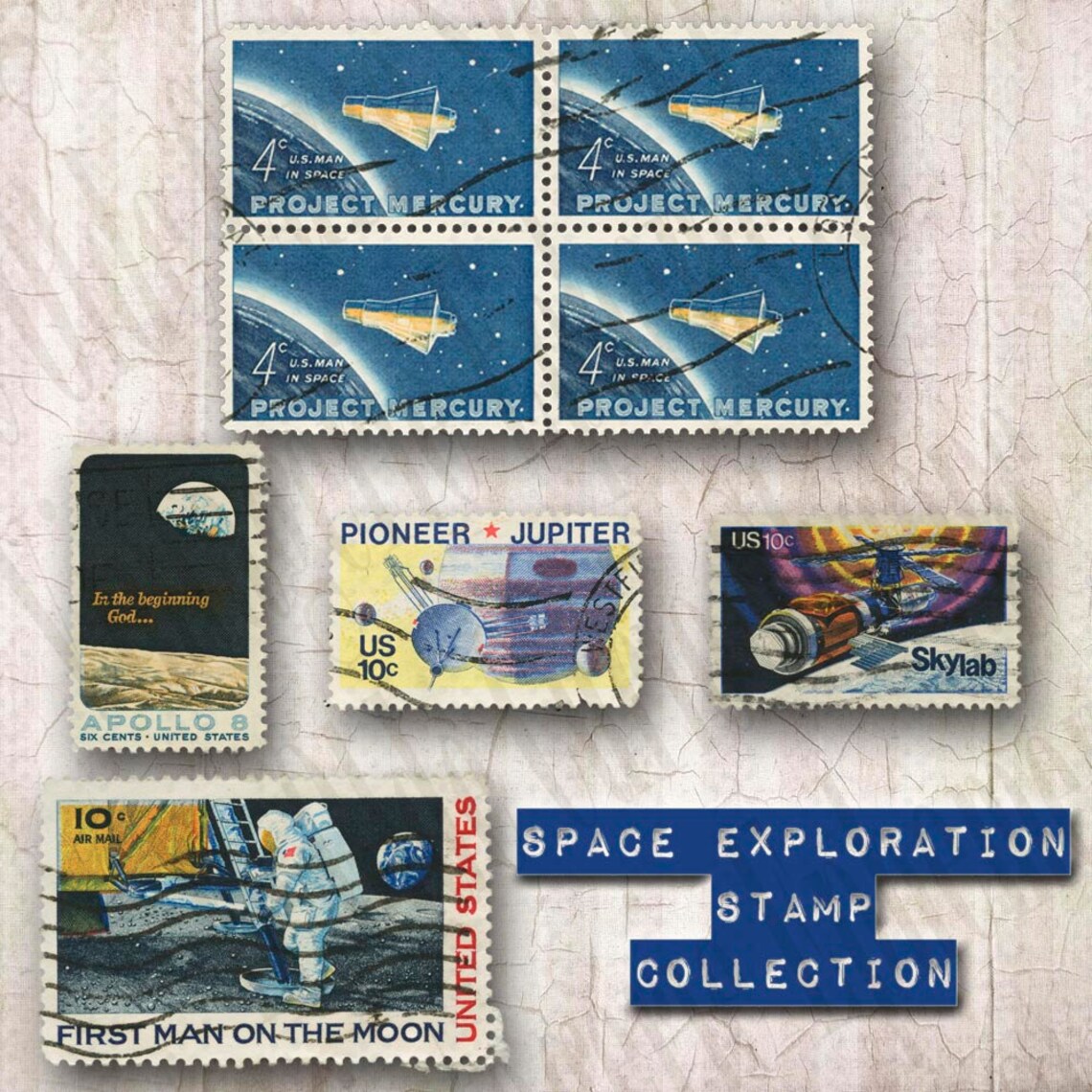 1970s Space Exploration Stamps Digital Clipart Set of Five 5 - Etsy