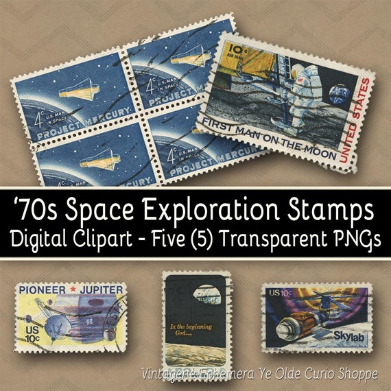 1970s Space Exploration Stamps Digital Clipart Set of Five | Etsy