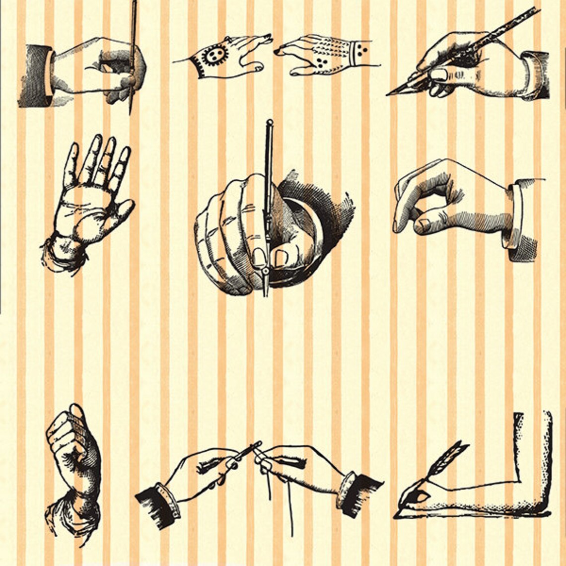 Vintage Hands Illustrations - Set of 18 - PNG Transparencies and EPS ...