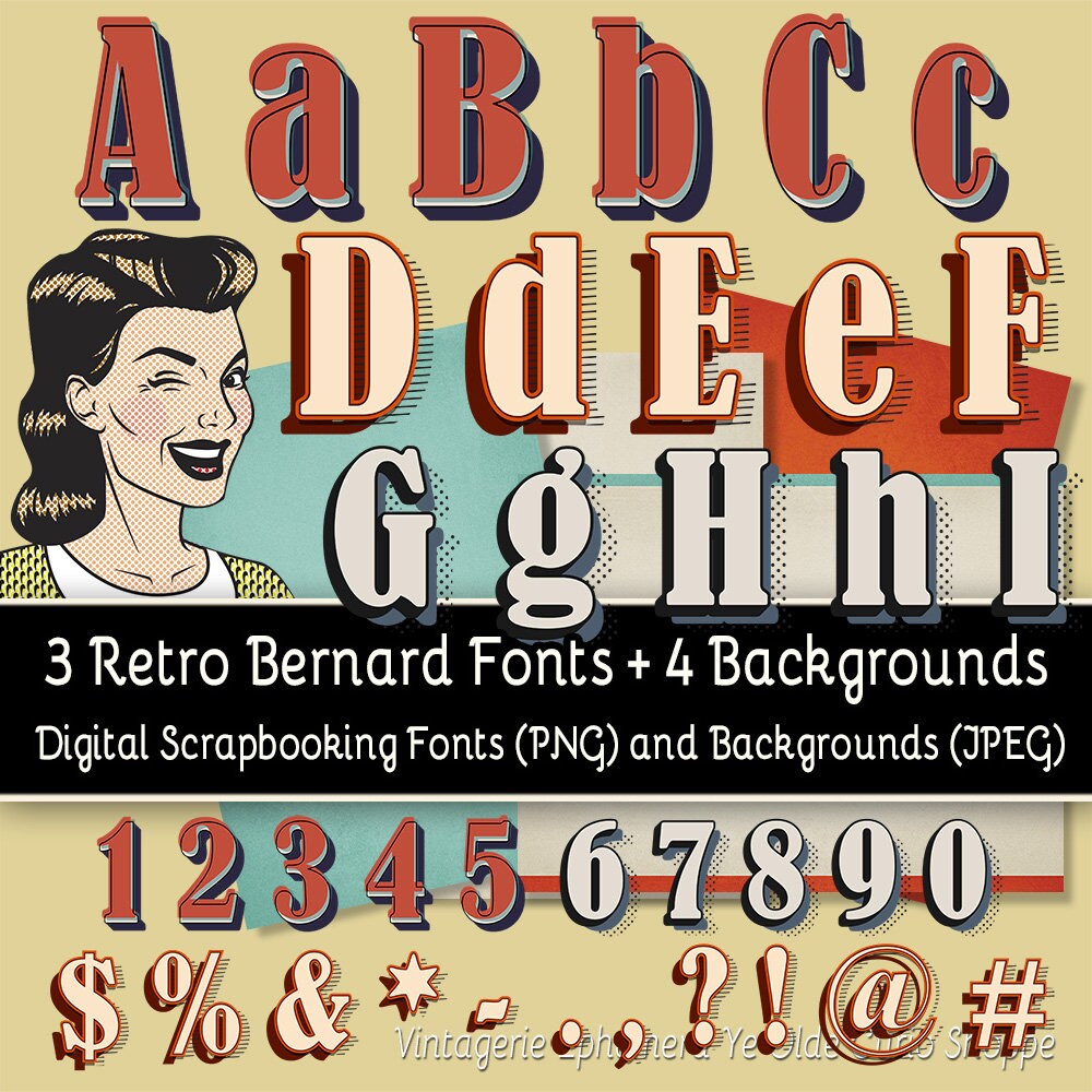 Retro Styled Bernard Condensed Fonts (set of 3) + 4 Retro Backgrounds ...