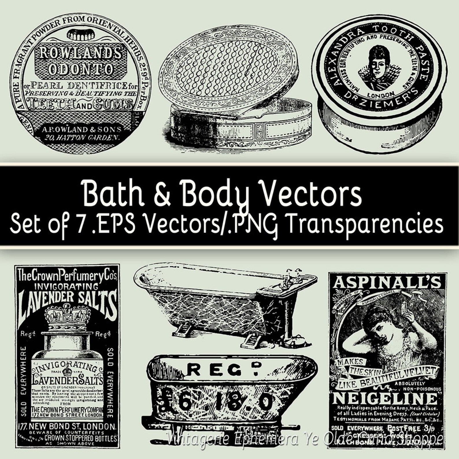 Vintage Bath and Body Vectors - Set of Seven (7) .EPS Vectors & .PNG ...