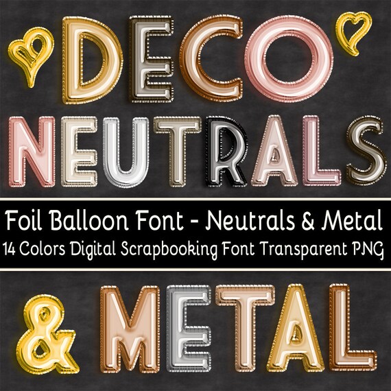 Foil Balloon Font Art Deco Neutrals and Metals Set of 14 | Etsy