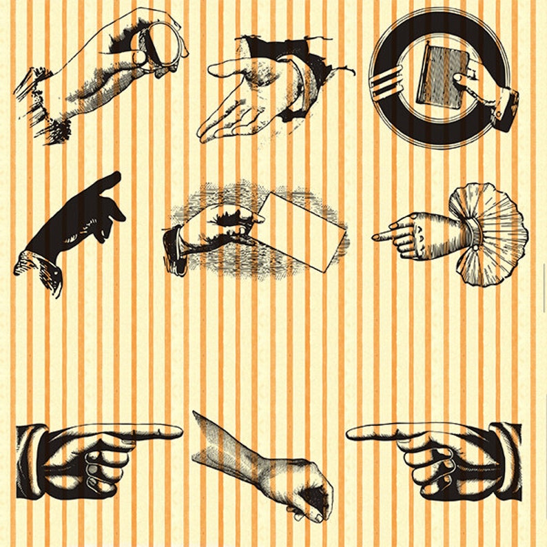 Vintage Hands Illustrations - Set of 18 - PNG Transparencies and EPS ...
