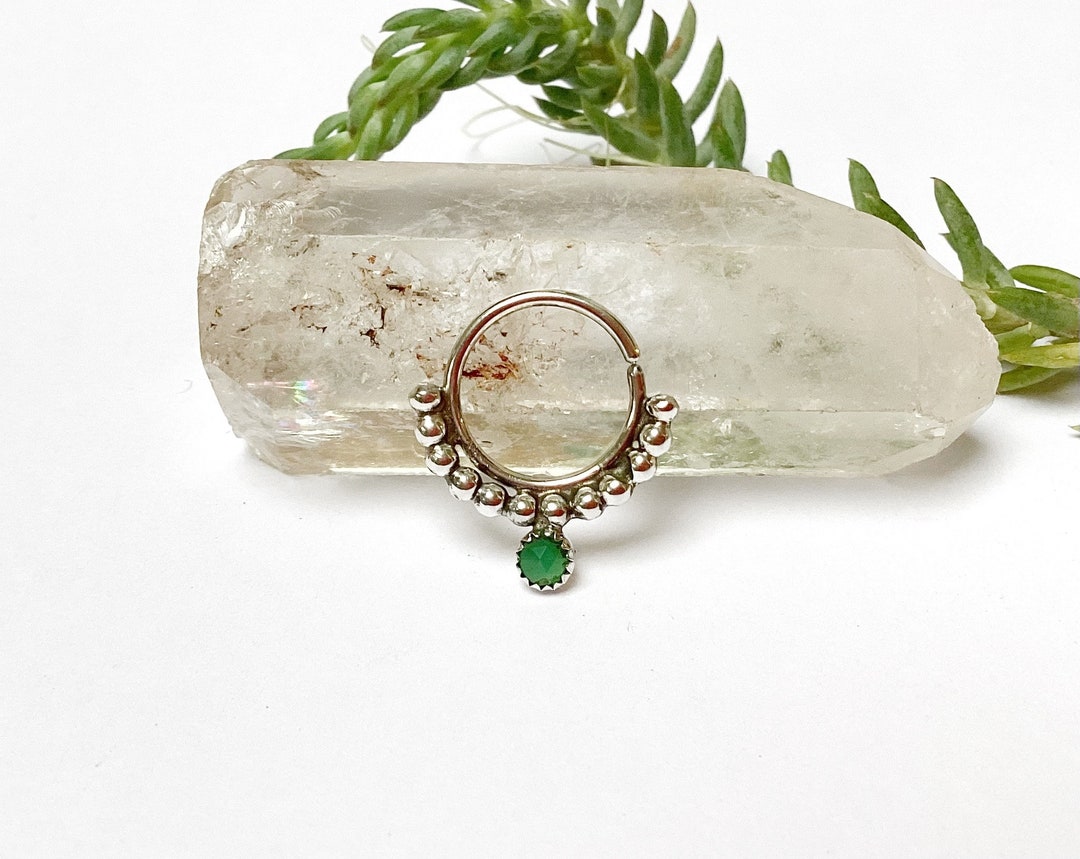 Silver and Green Onyx Piercing, 1 Mm/18g, Ø 9 Mm, Septum Ring, Helix ...