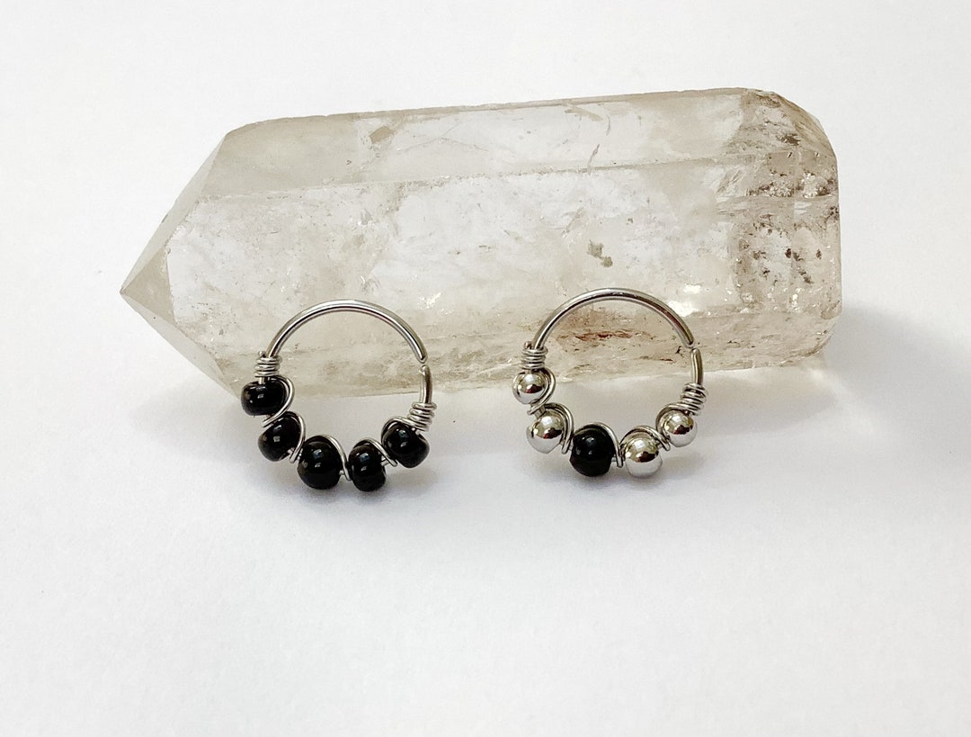 Piercing in Surgical Steel and Black Onyx, 0.8 Mm /20g, 1 Mm /18g, Ring ...