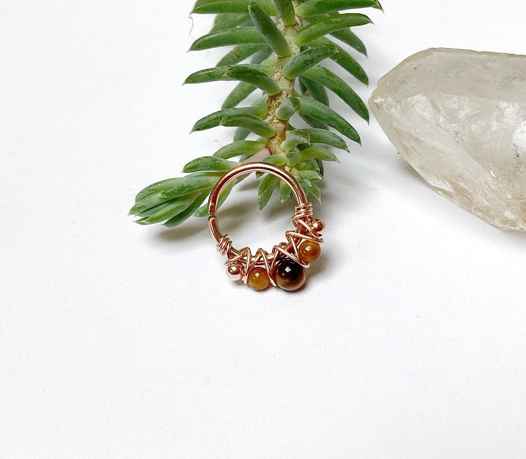 Rose Gold Plated and Tiger Eye Piercing, 1 Mm/18g, Ø 8 Mm, Helix Ring ...