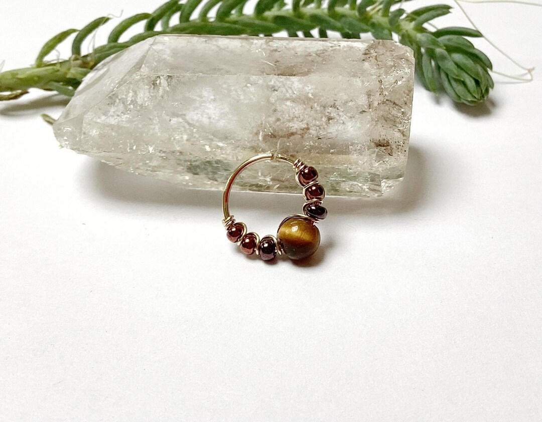 Titanium/gold Plated Tiger Eye Piercing 22G 20G Helix Conch Nose Ring ...