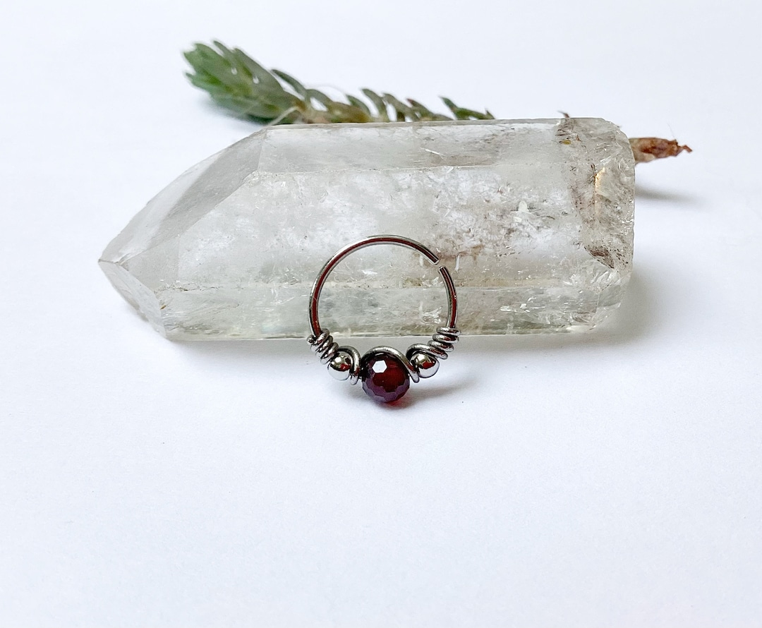 Custom Titanium/garnet Piercing Ring Helix Conch Septum Nose Nostril Nostril Ear Lobe Daith Rook ...