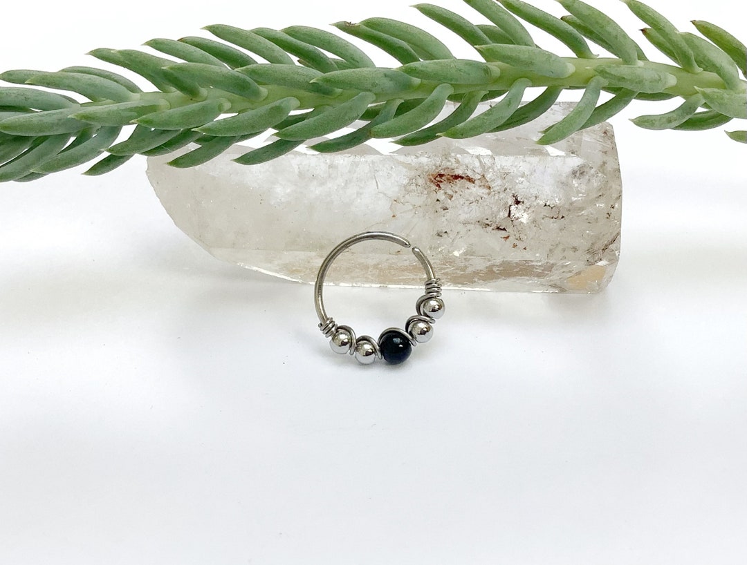 Titanium and Black Onyx Piercing, 0.6mm/22g, 0.8mm/20g, 1mm/18g, Septum ...