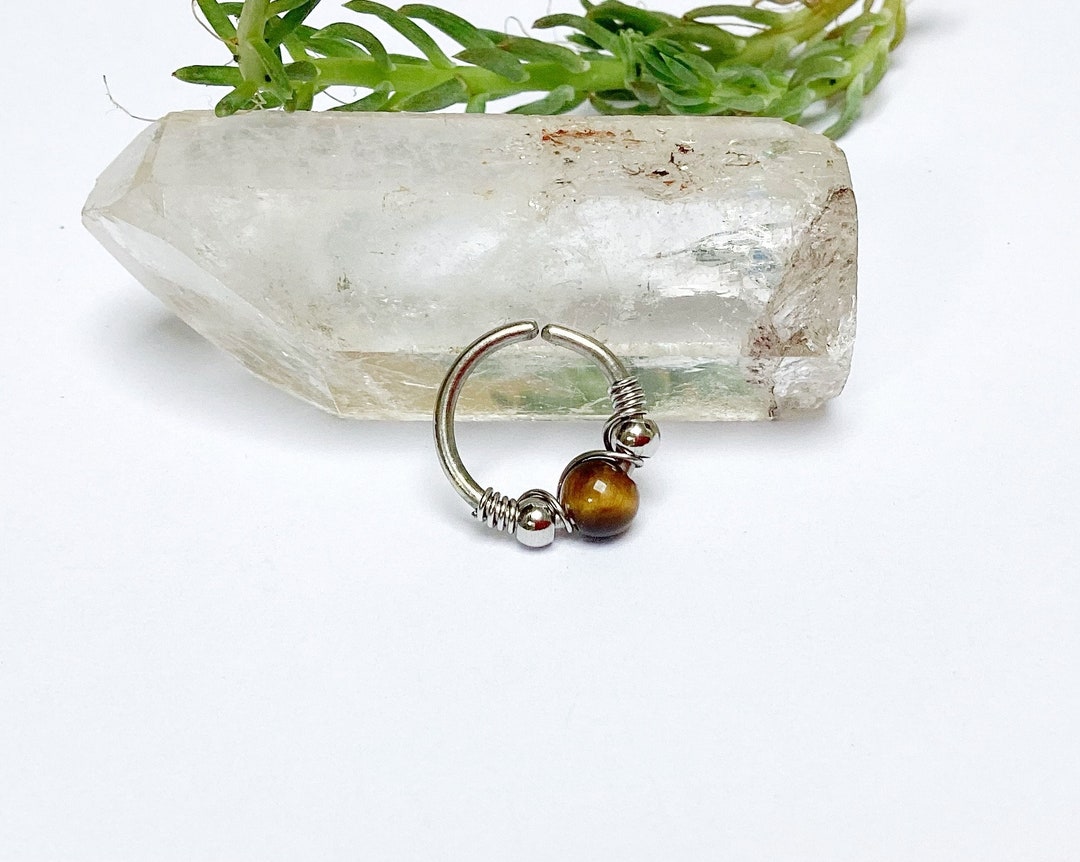 Surgical Steel and Tiger's Eye Piercing, 1.2 Mm/16g, Helix Ring, Conch ...