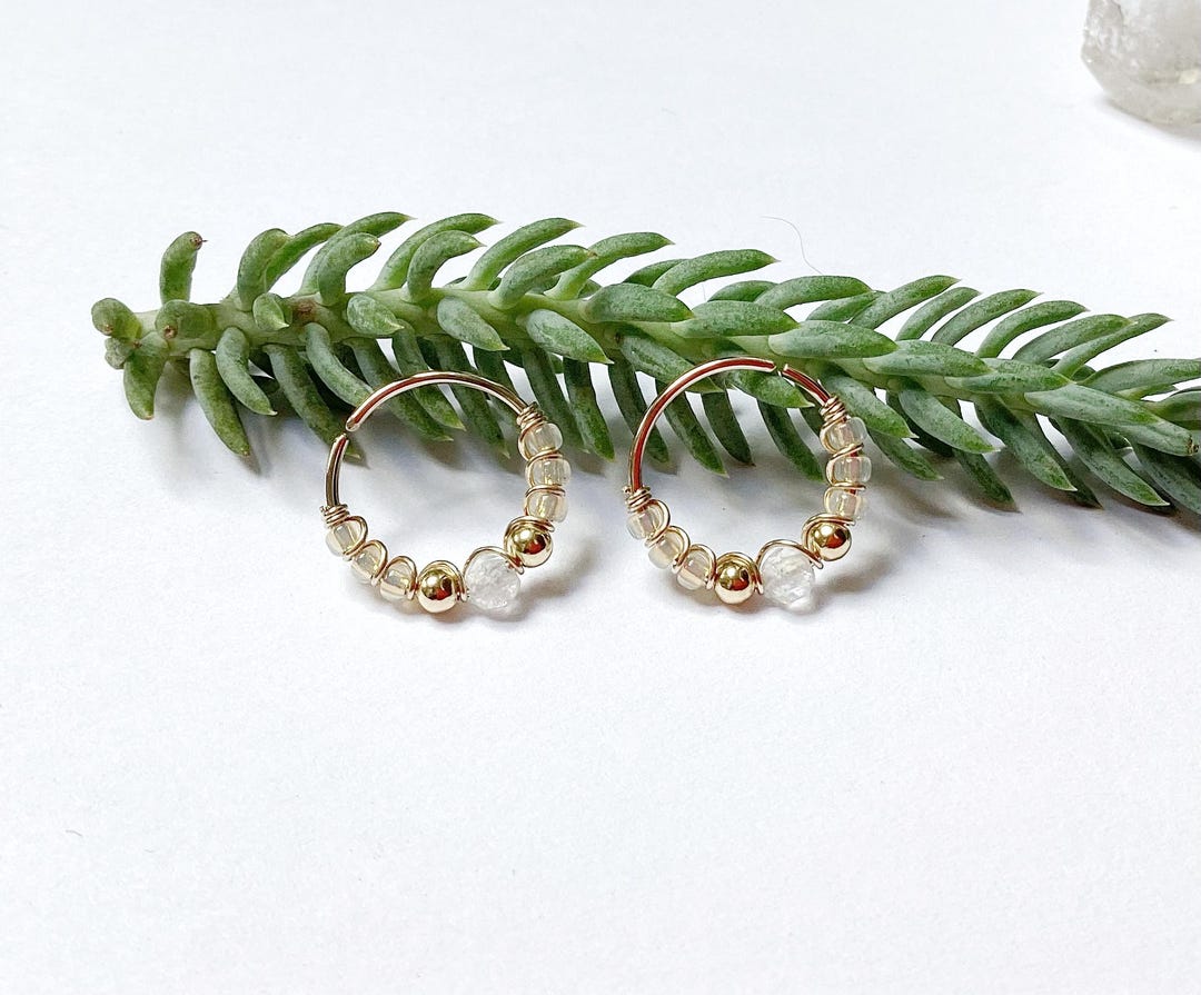 Mini Hoop Earring Earrings With Moonstone, Gold Plating, Titanium, or ...
