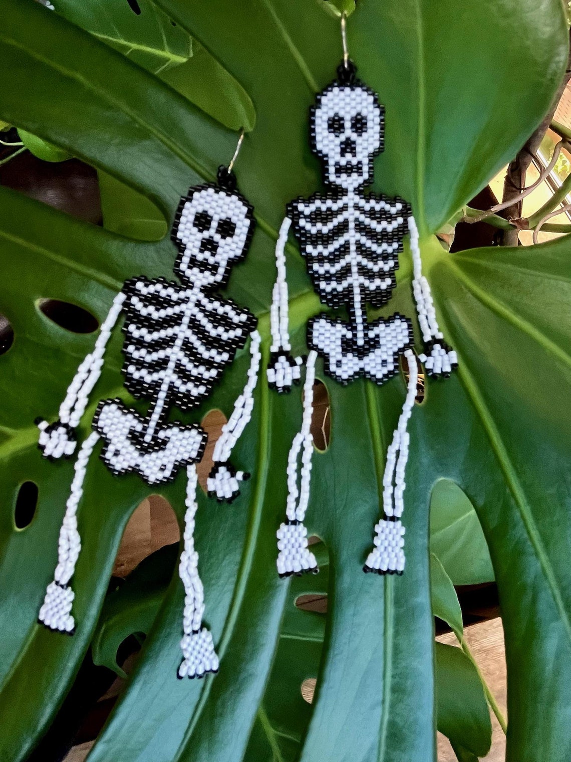 Handmade Beaded Halloween Skeleton Earrings - Etsy