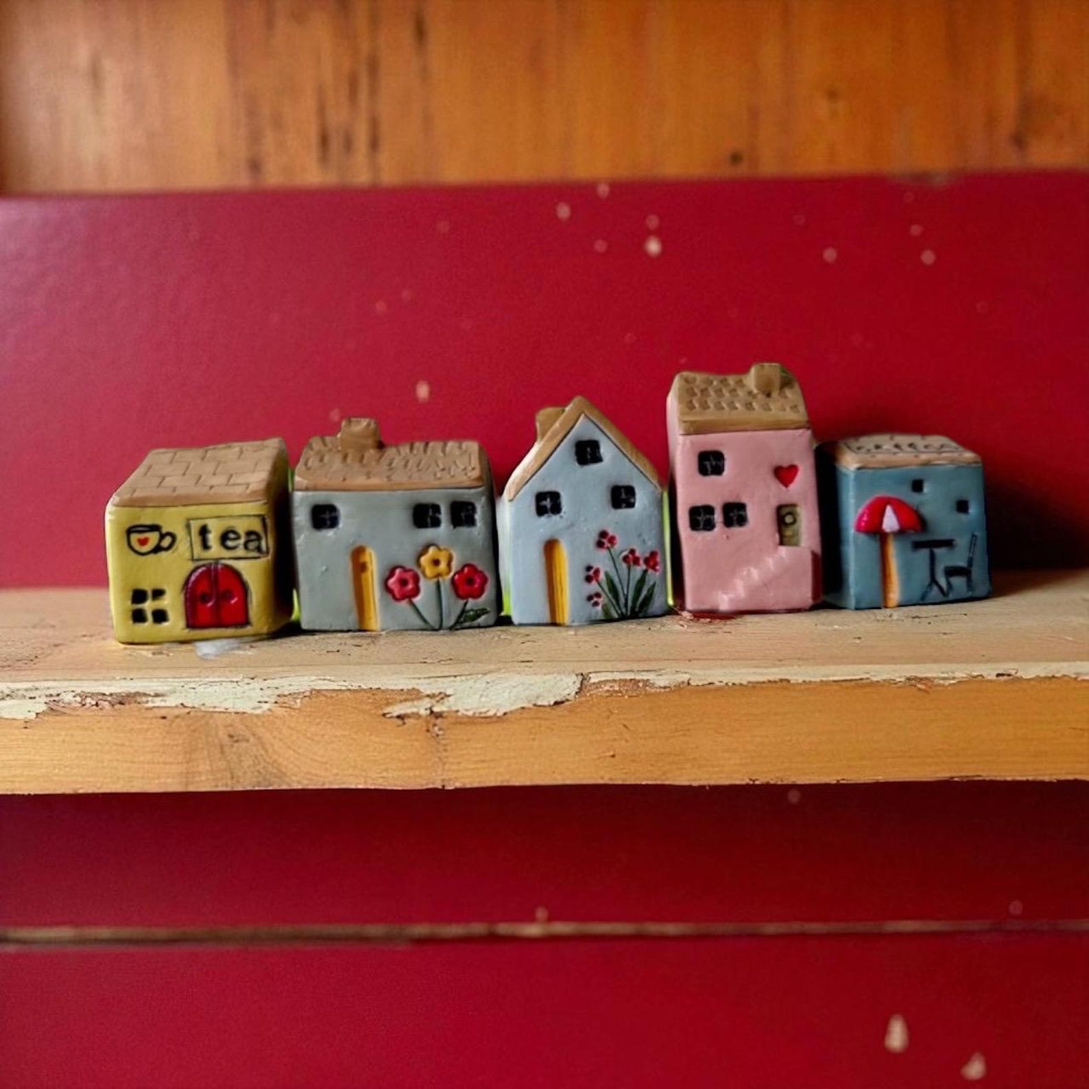 Mini Ceramic House Set, Handmade Pottery Tiny Village Decor 7-8 Cm - Etsy