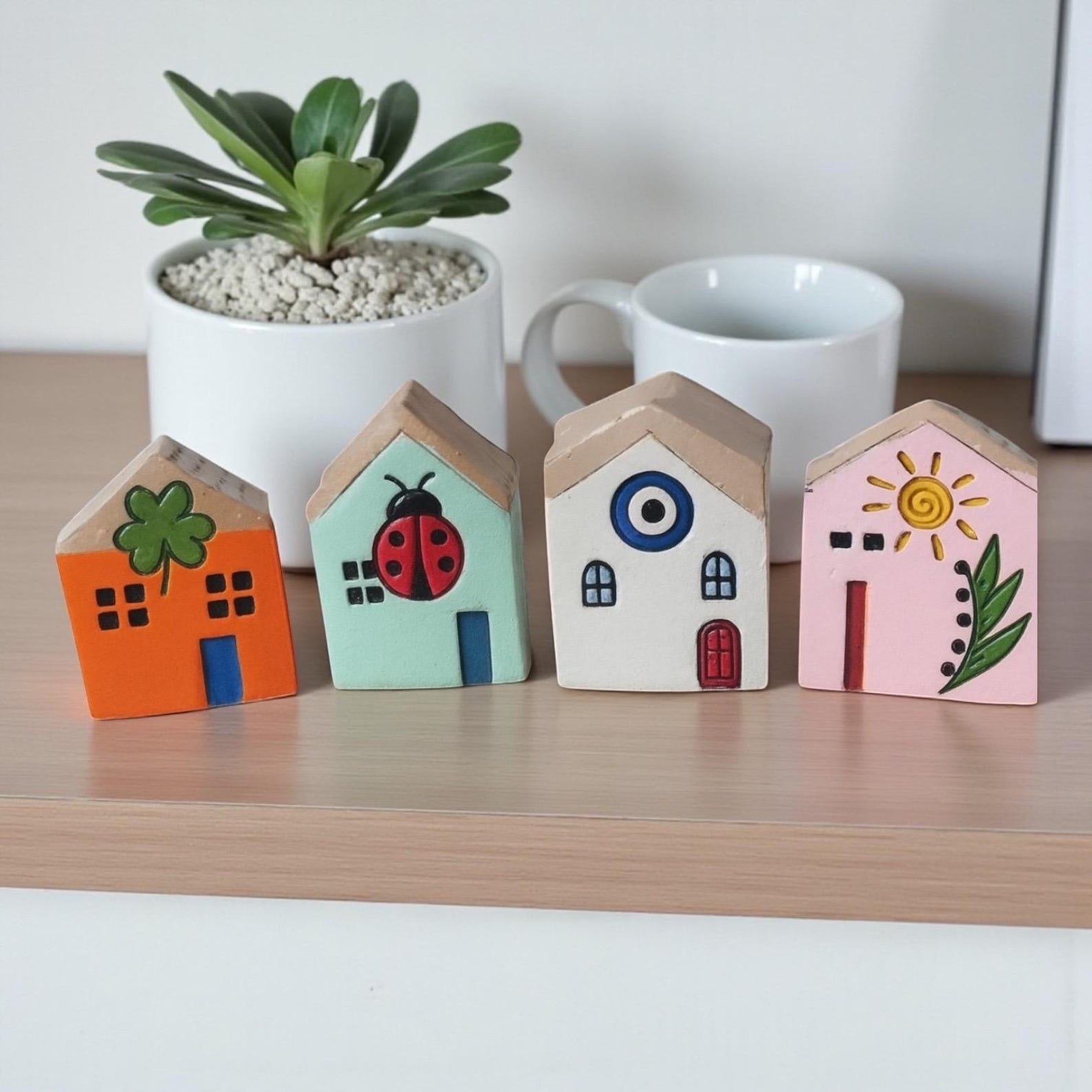 Handmade Mini Ceramic Houses: Lucky Nature Set of 4 - Etsy
