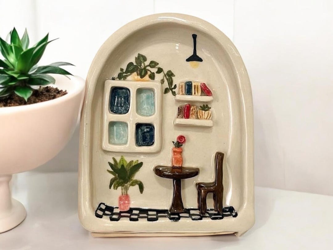 Handmade 15x12 Cm Ceramic Wall Art – Miniature Room Scene With Window ...