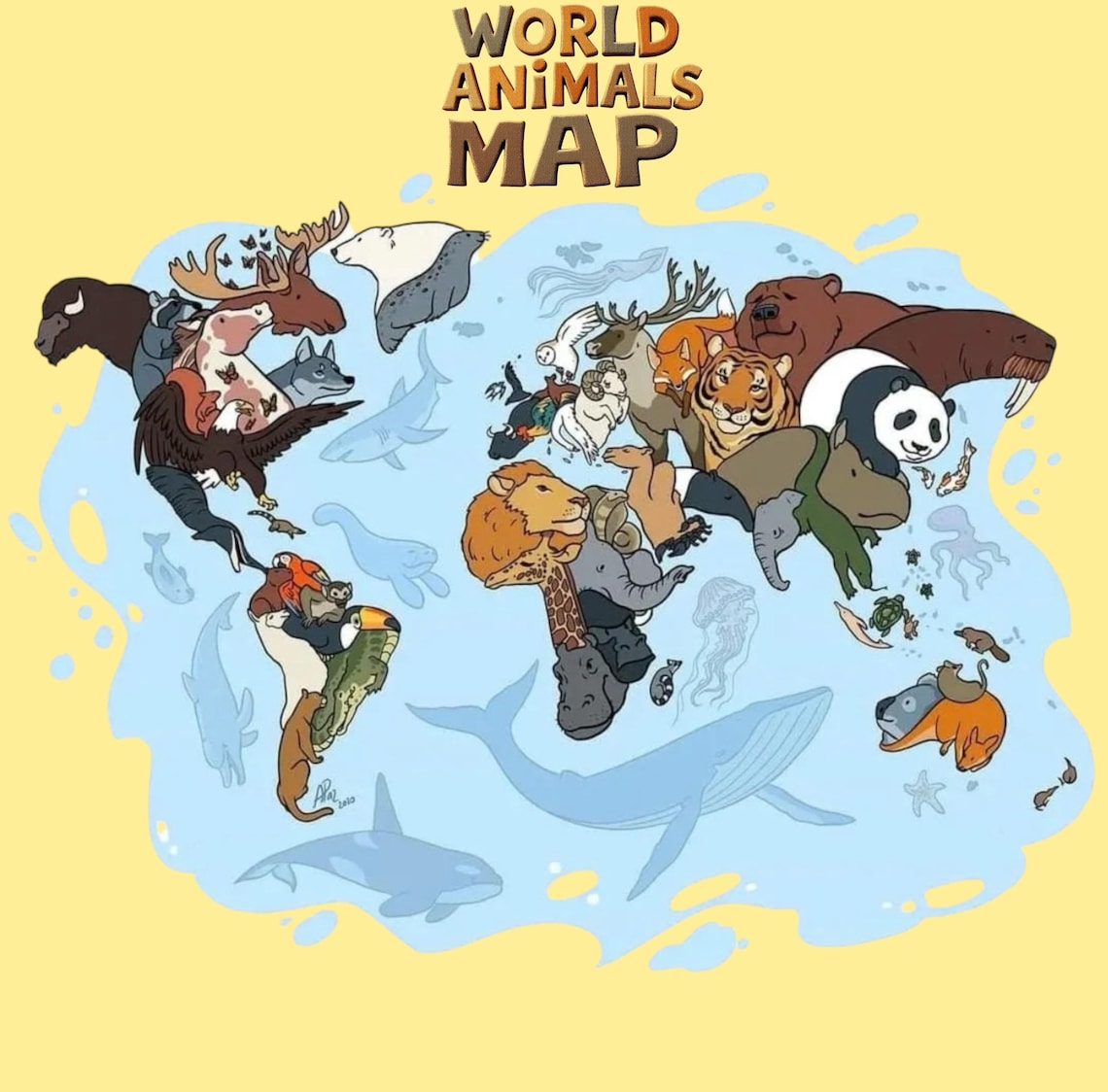 World Animal Map Poster: Educational Nursery Wall Art (digital Download ...