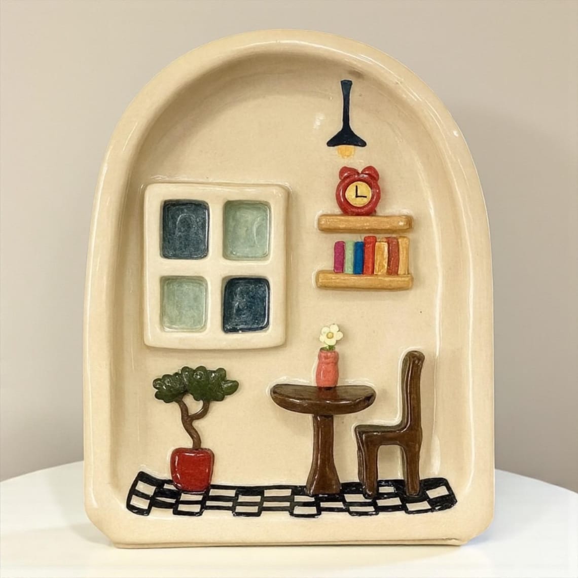 Handmade 15x12 Cm Ceramic Wall Art – Miniature Room Scene With Window ...