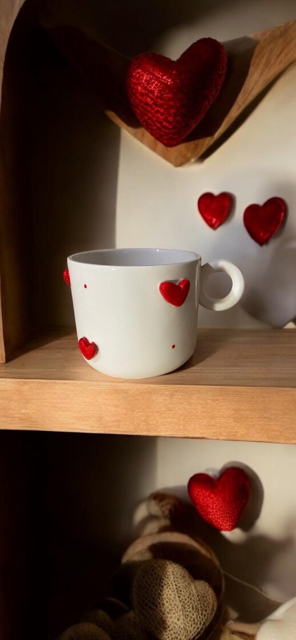 Handmade Ceramic Mug: Red Heart Details, Glazed Finish - Etsy