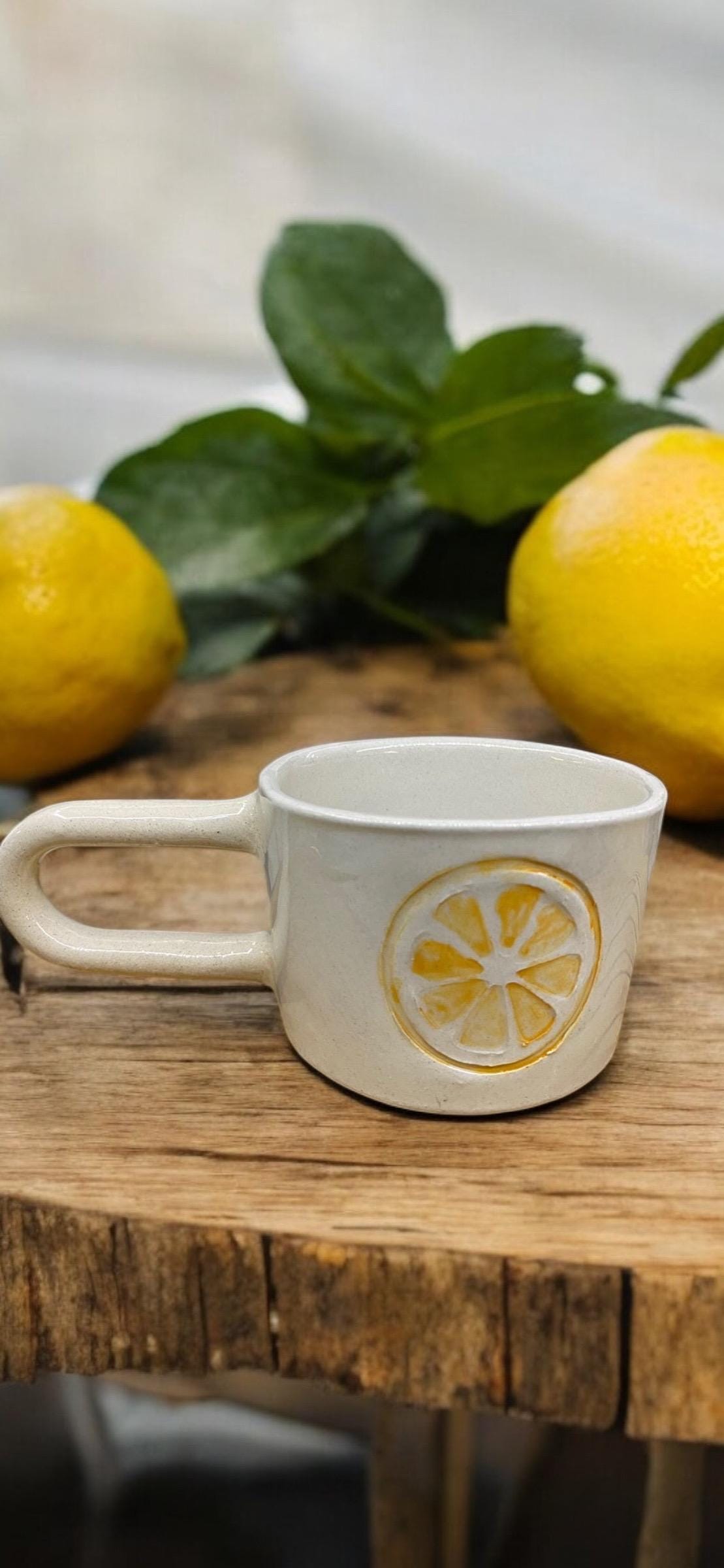Handmade Ceramic Mug: Rustic Lemon Design, Artisan Tea Cup (200 Ml) - Etsy
